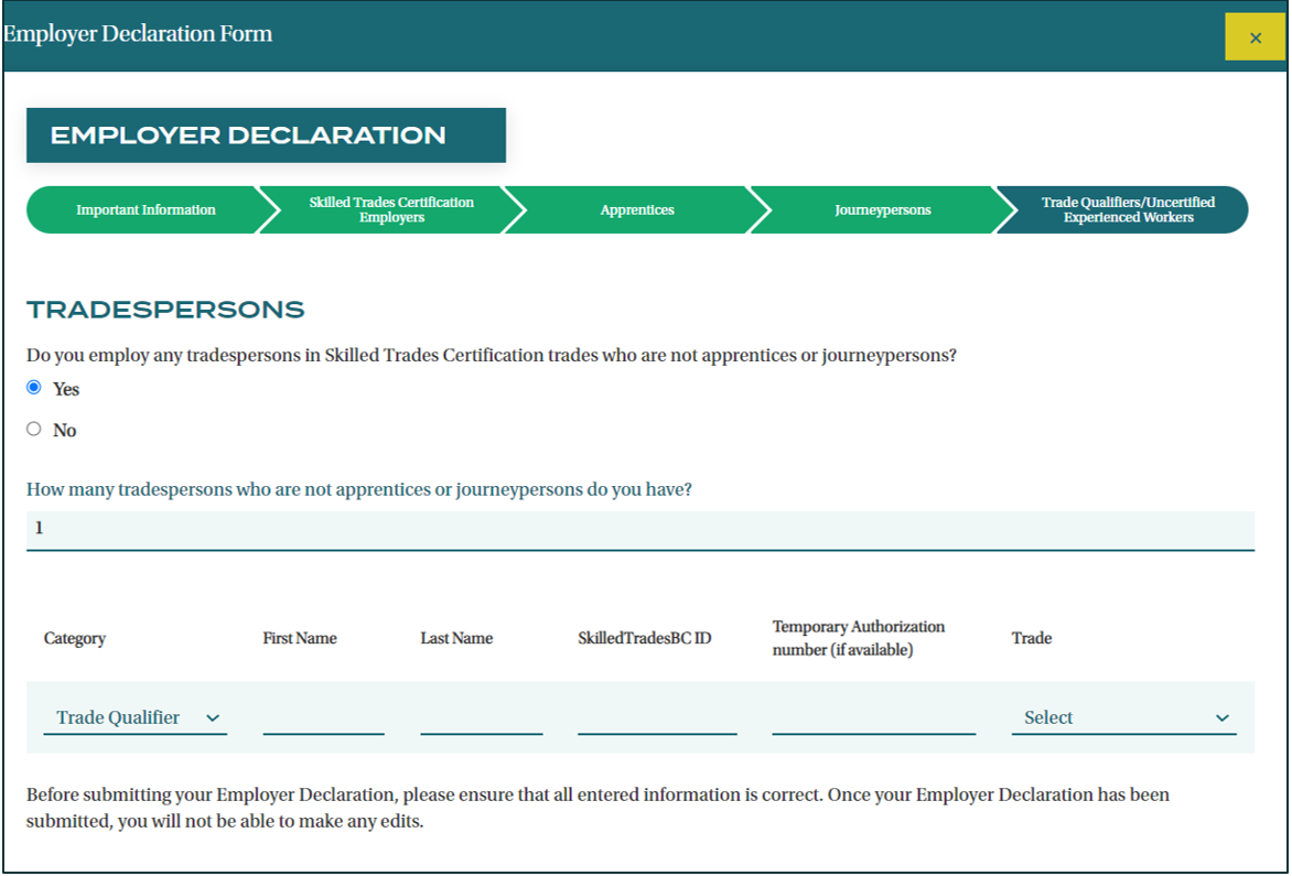 Employer Declaration · Custom Portal
